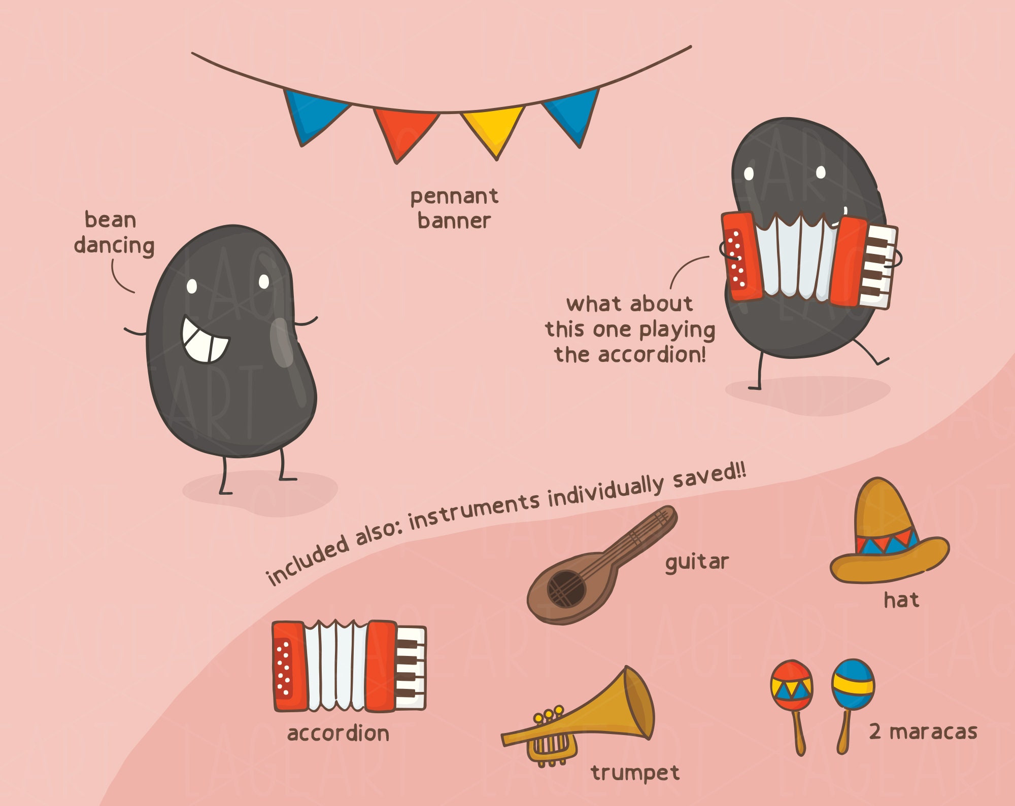 Beans Clipart / Instruments Clipart / Trumpet / Accordion / Mariachis ...
