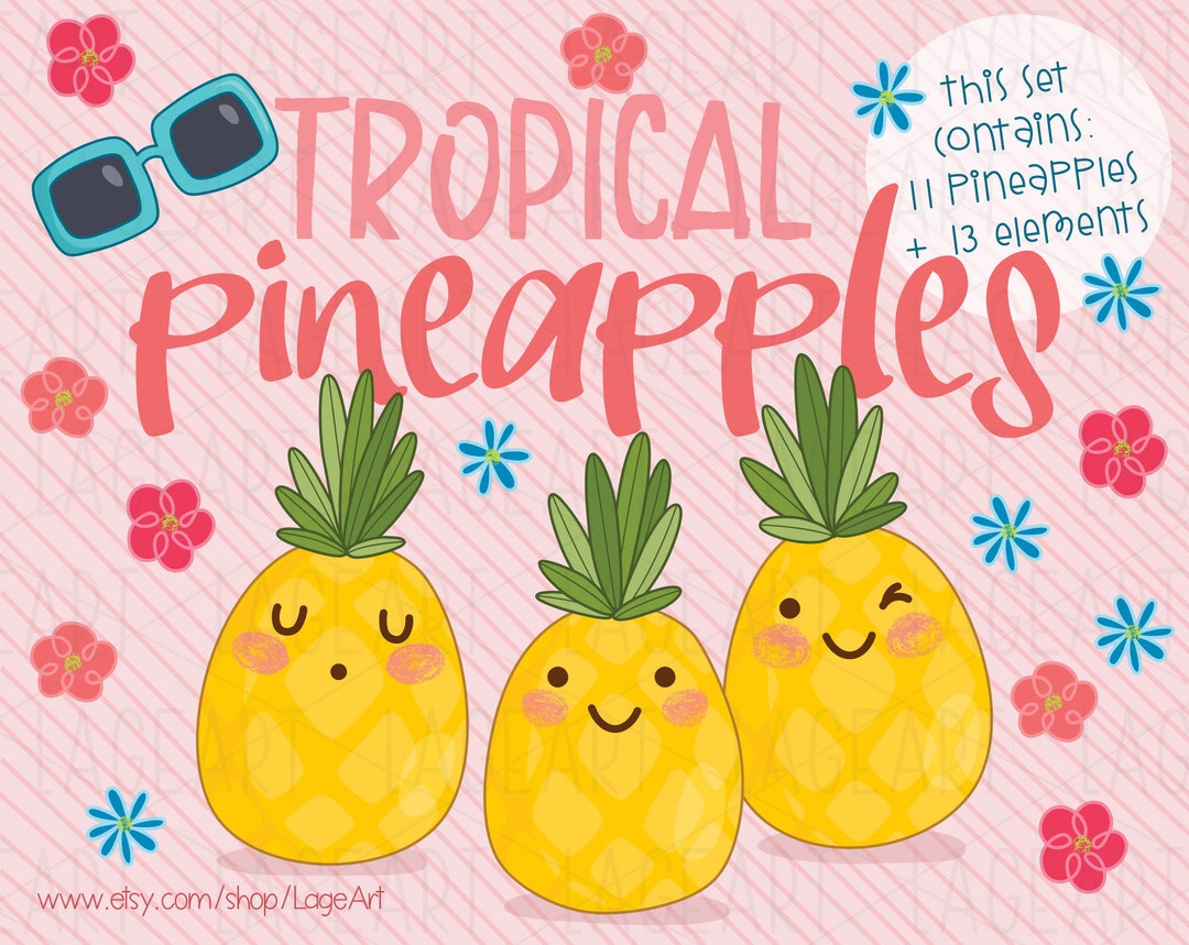 Pineapples With Faces Clipart / Pineapple Graphics / Summer Clipart ...