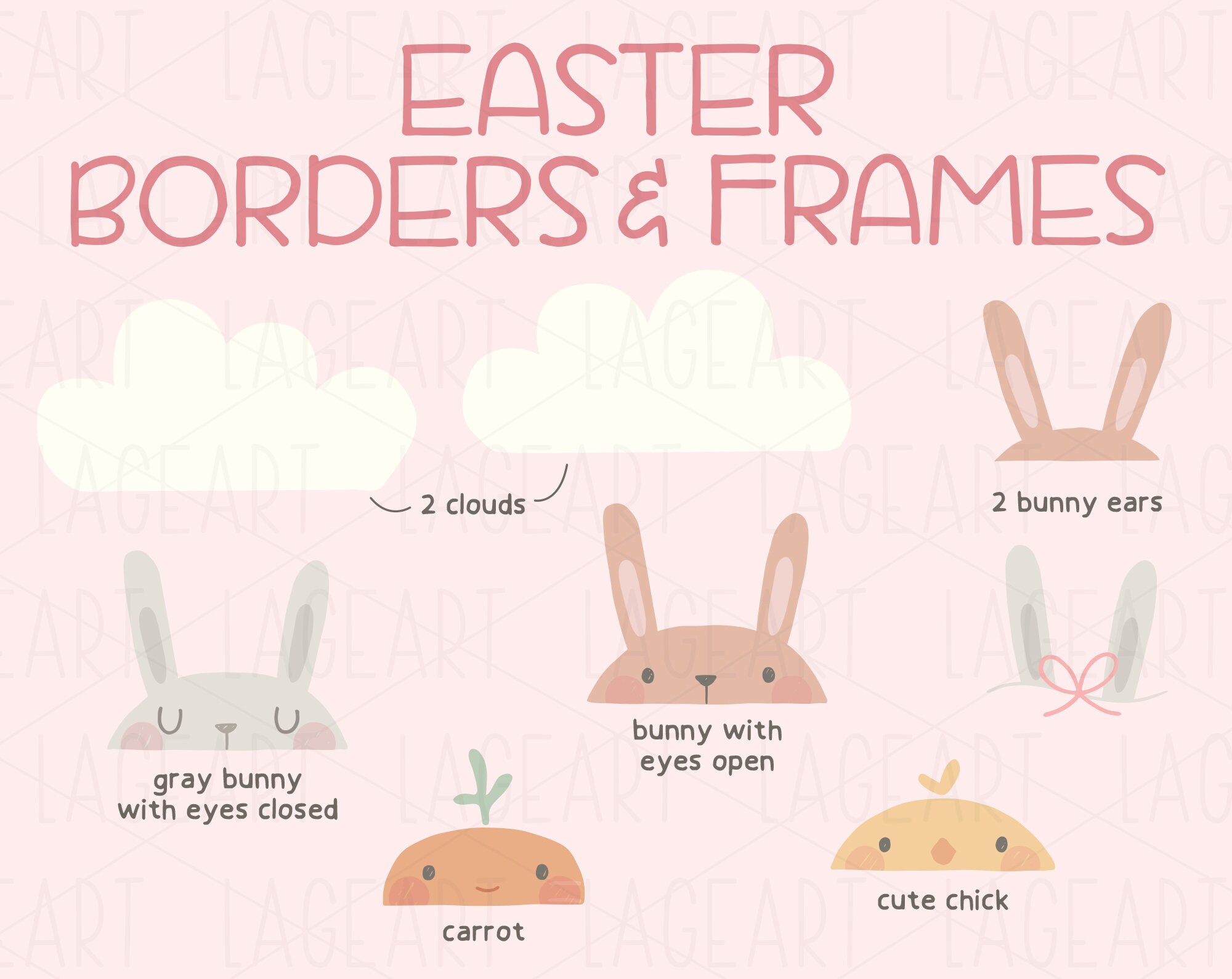 Cute Easter Borders Frames / Bunny Ears / Chick / Carrot / Spring ...