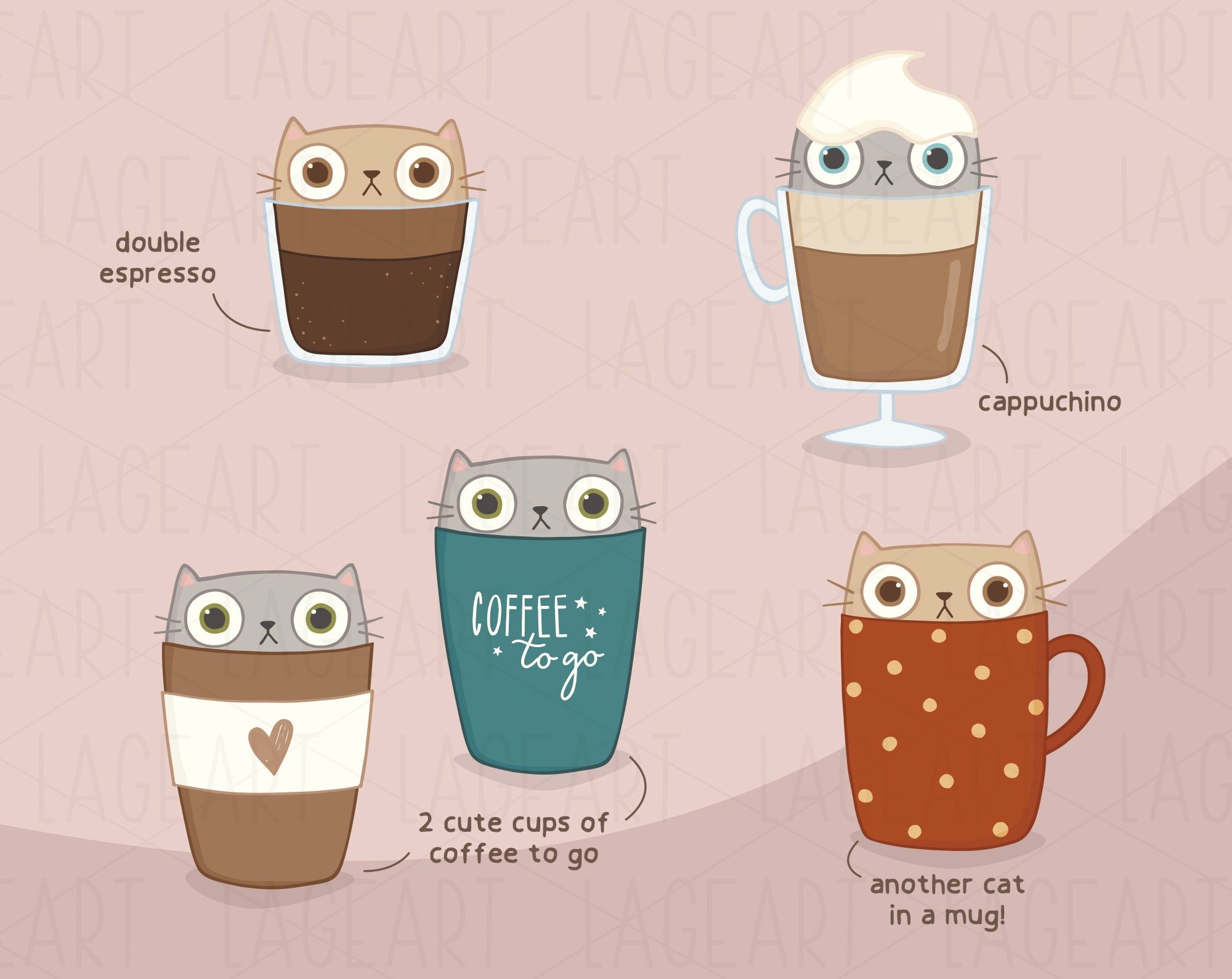 Cat Coffee Cups Clipart Set / Kitty PNG / Cute Cat / Cups Illustration ...