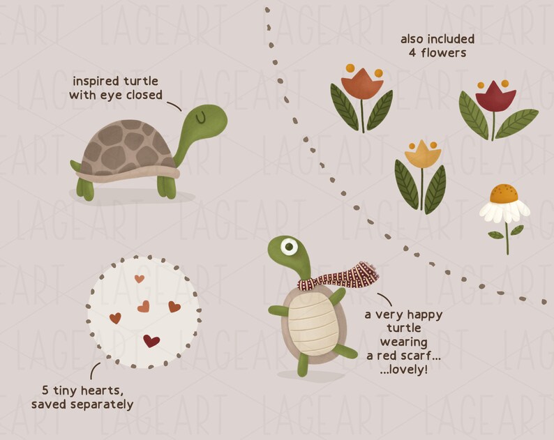 Fall Turtles Clipart Set / PNG / Cute Turtle / Flower Illustration ...