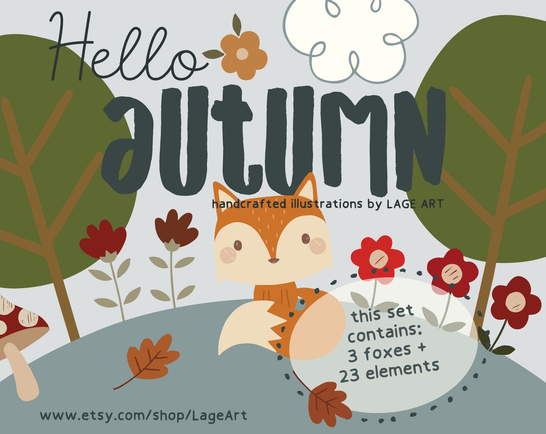 Autumn Fox Clipart Set / Fall PNG / Cute Fox / Flowers Illustration ...