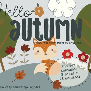 Autumn Fox Clipart Set / Fall PNG / Cute Fox / Flowers Illustration ...
