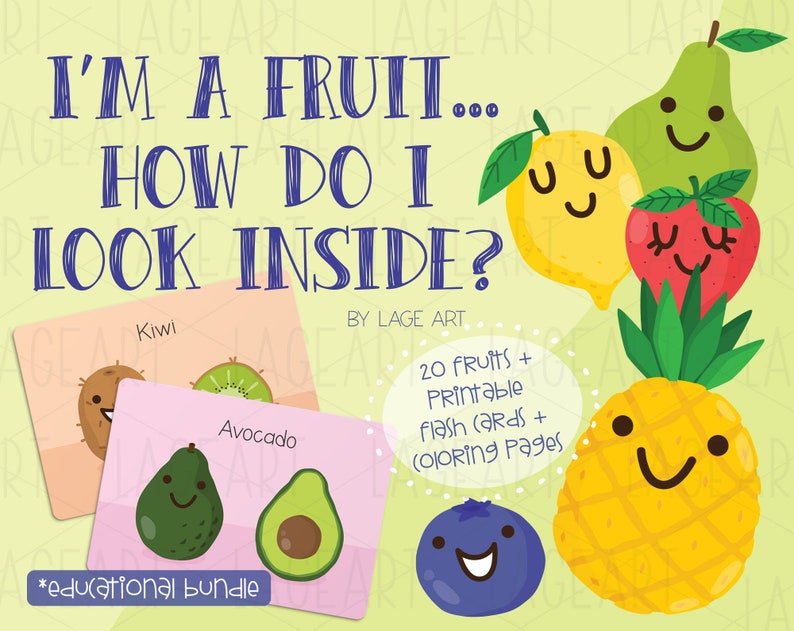 Fruits With Faces Clipart / Printable Flashcards and Coloring Pages ...