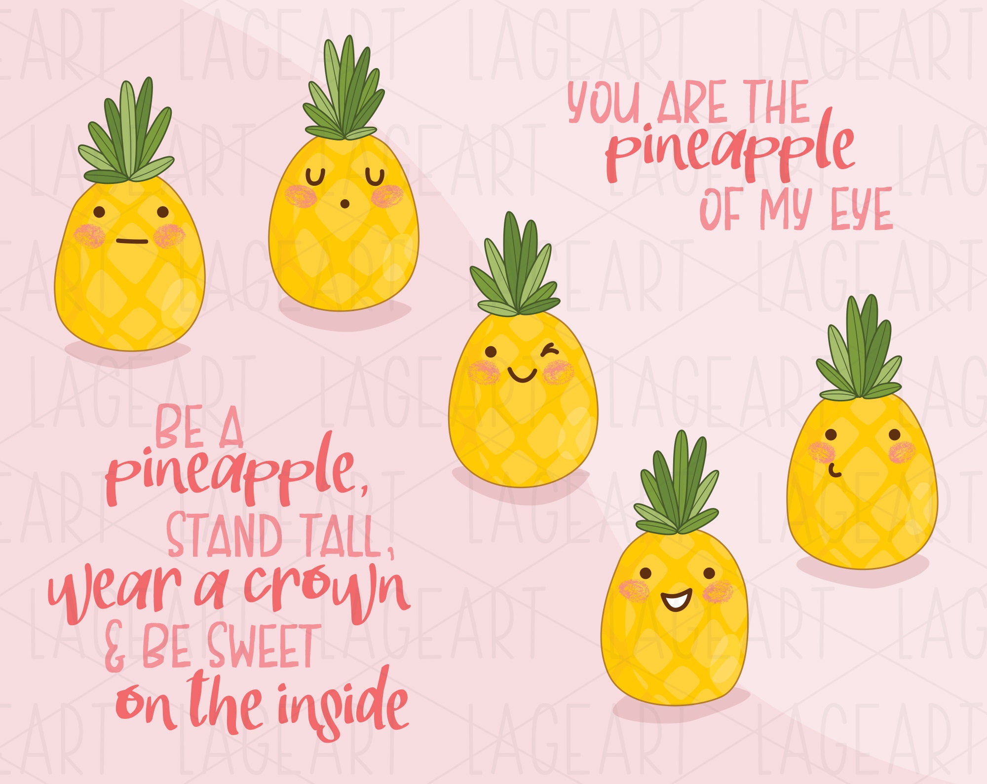 Pineapples With Faces Clipart / Pineapple Graphics / Summer Clipart ...