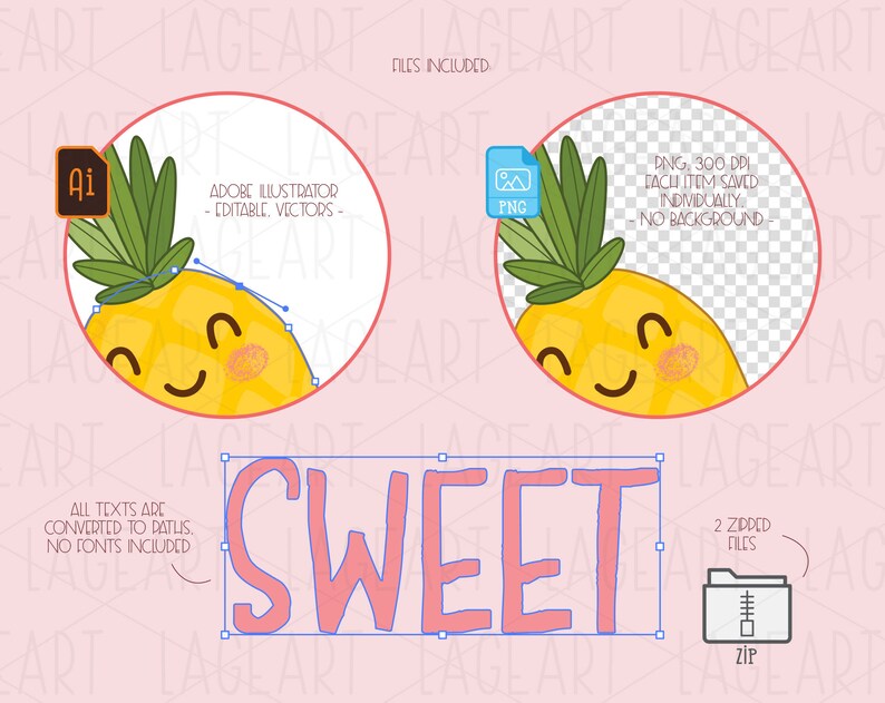 Pineapples With Faces Clipart / Pineapple Graphics / Summer Clipart ...