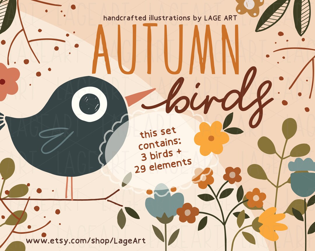 Autumn Birds Clipart Set / Fall PNG / Flowers Illustration / Leaves ...