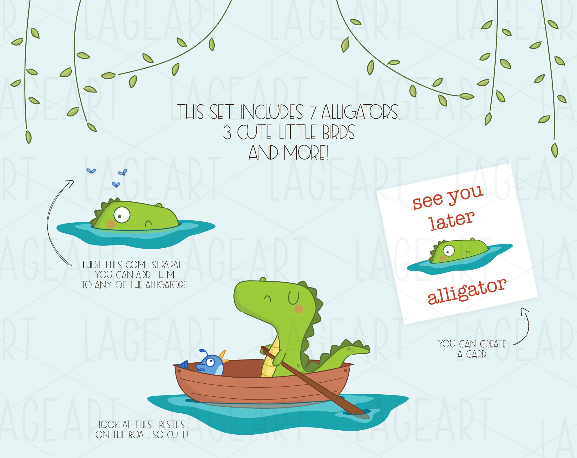 Bayou Alligator Clipart Set / Adorable Alligators and Birds / Perfect ...