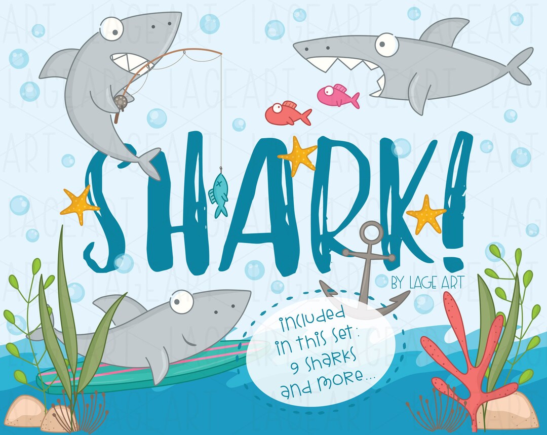 Sharks and Sealife Clipart / Anchor Corals Fish Sea-leaves Seashell ...
