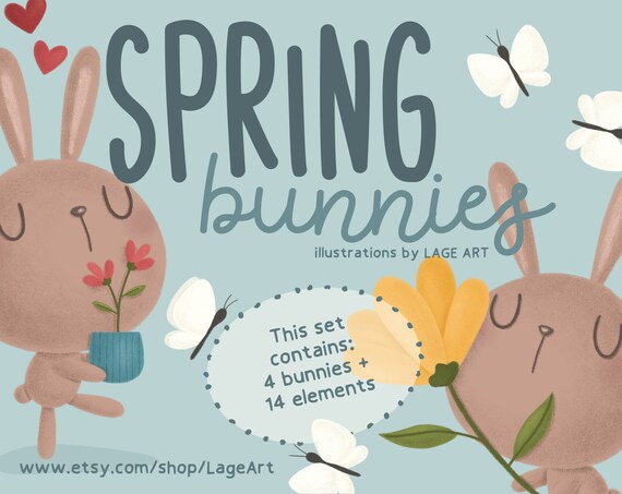Spring Bunny Clipart Set / PNG / Cute Rabbit / Flower | Etsy