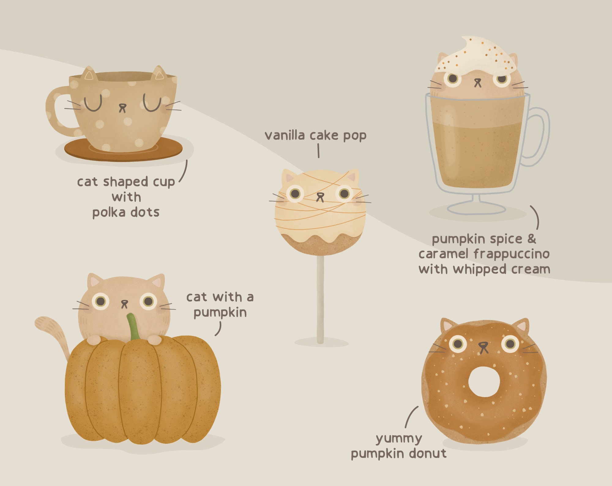 Pumpkin Spice Clipart Set / Autumn PNG / Cute Kitty / Cat Illustration ...