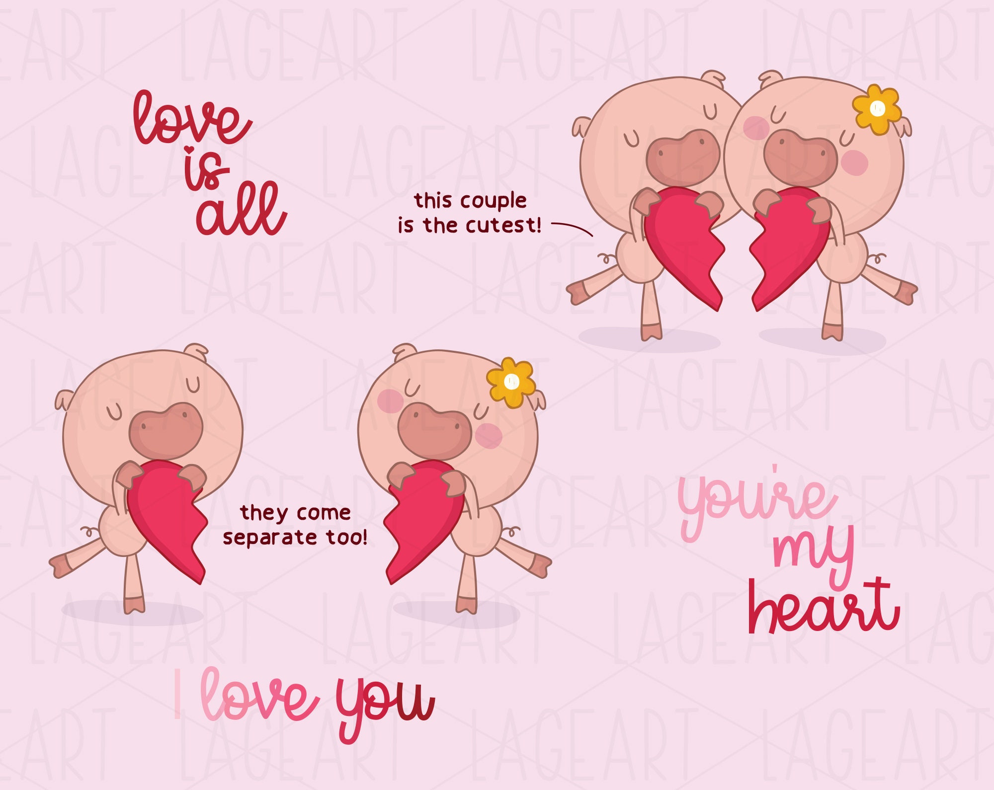 Piggy Clipart / Valentine's Day Clipart / Pig Love / Pig PNG / Love ...