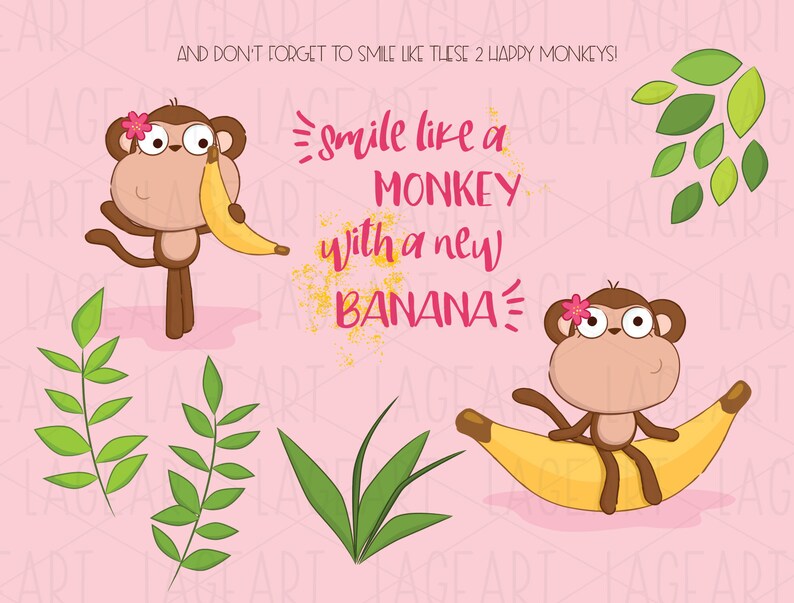 Cute Girl Monkeys Clipart Set / Perfect for DIY Projects / Contains 6 ...