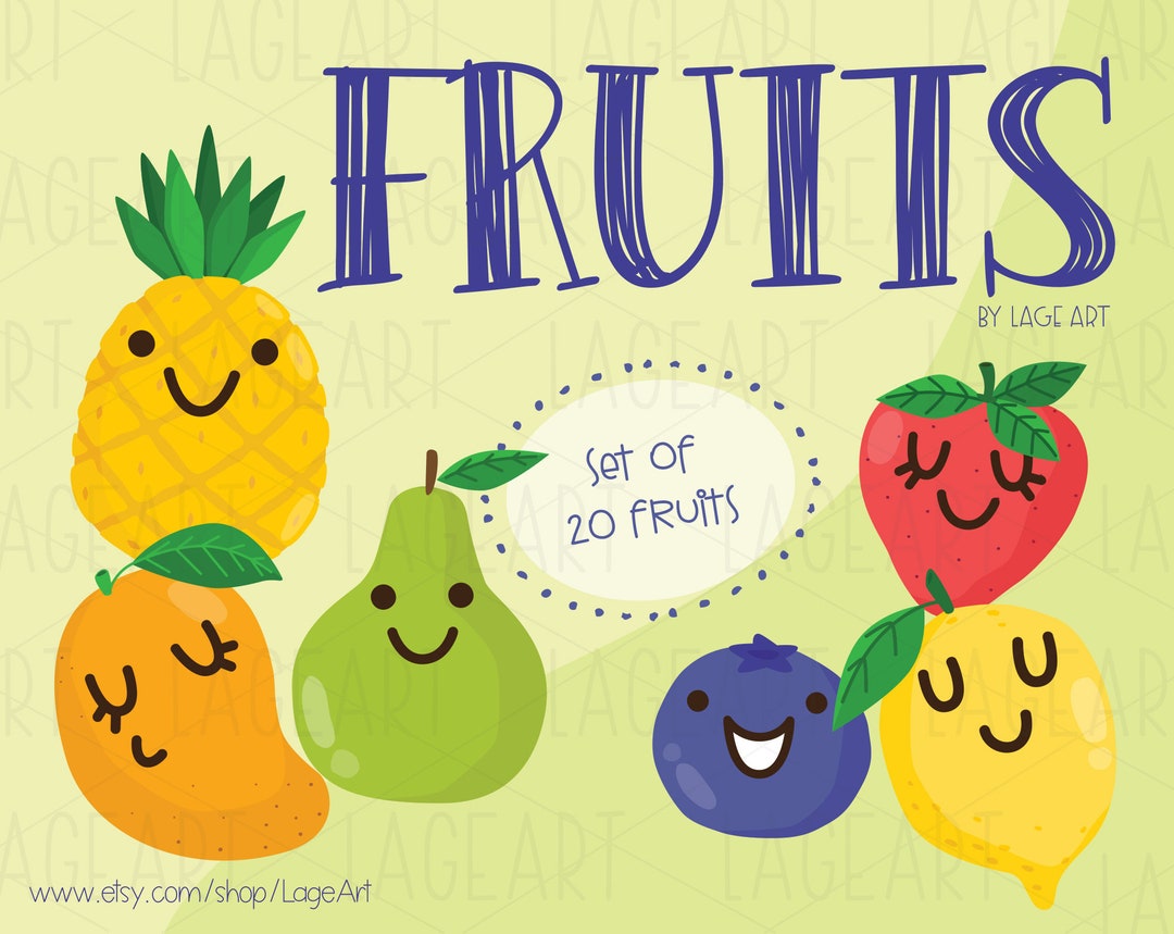 Fruits With Faces Clipart / Printable / Cherries Avocado Mango Papaya ...