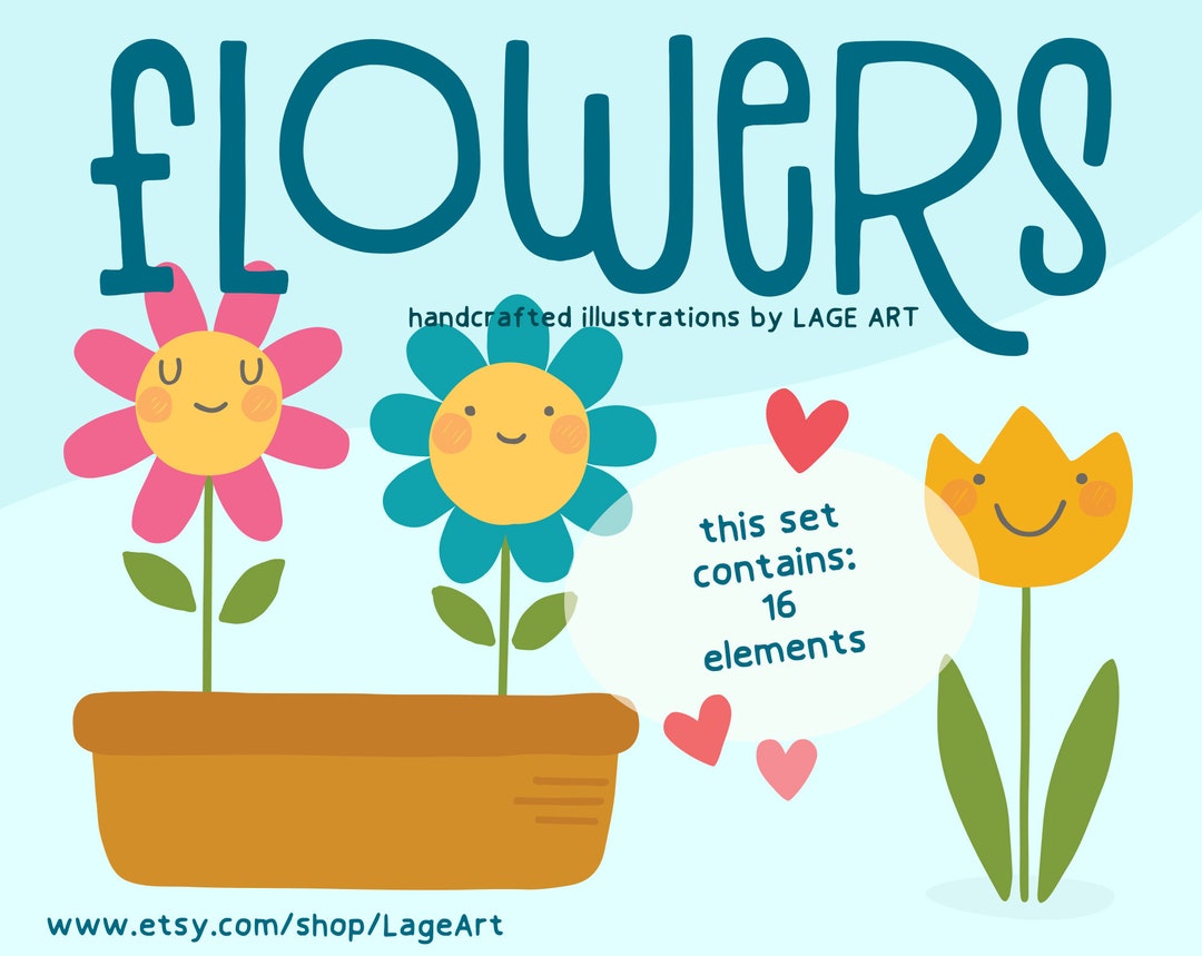 Happy Flowers Clipart Set / Cute Flowers With Faces PNG / Spring ...