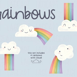 Rainbow Clipart Set / Clouds PNG / Cute Rainbows / Stars Illustration ...