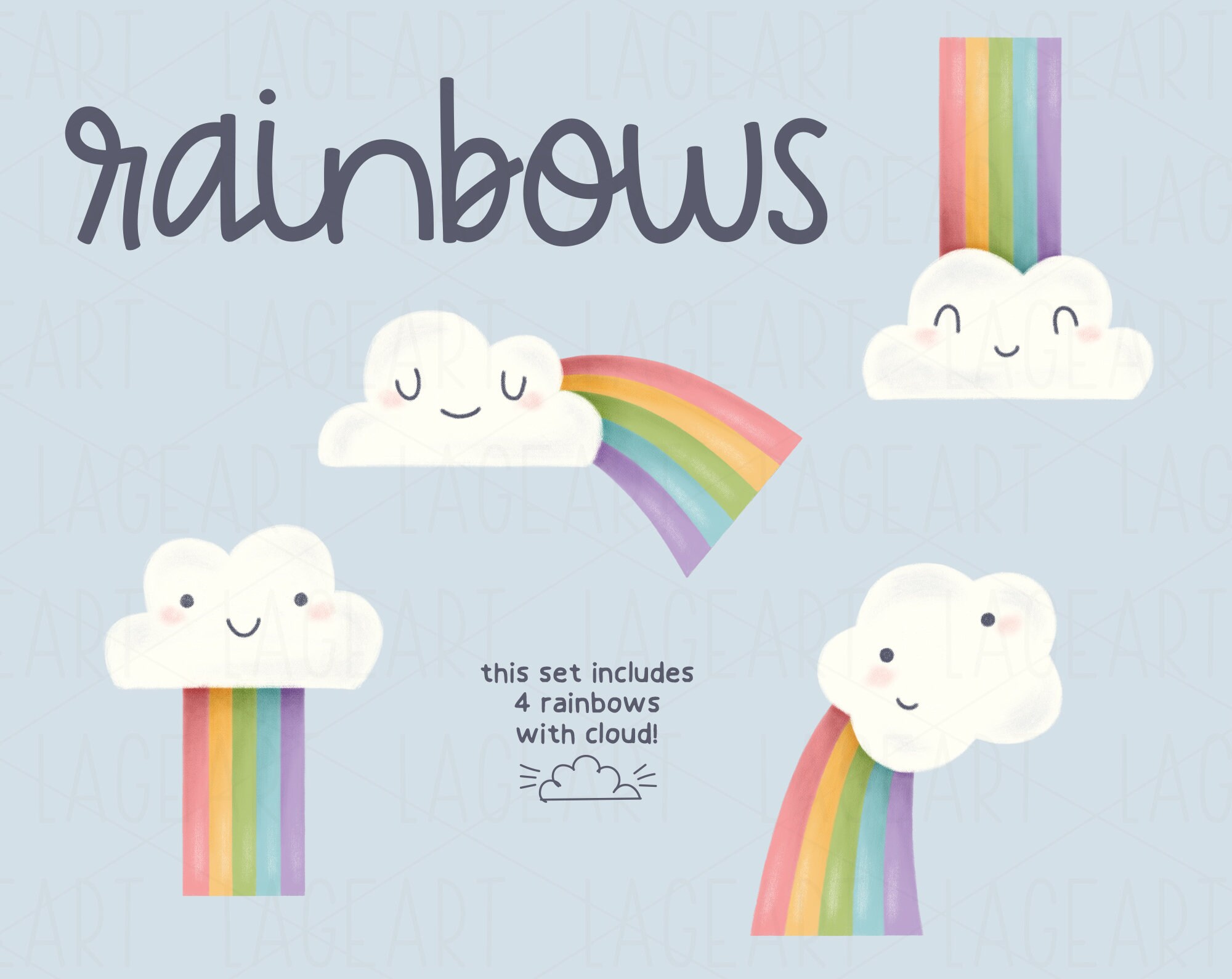 Rainbow Clipart Set / Clouds PNG / Cute Rainbows / Stars Illustration ...