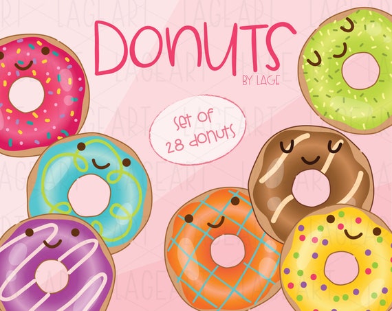 Donuts With Faces Clipart / 28 Different Donuts Red-velvet | Etsy