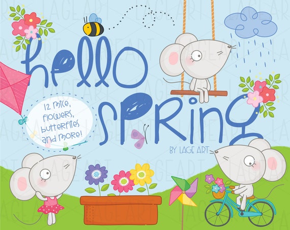 Spring Clipart Set / Mouse Clipart / Bouquet Clipart / Cute / | Etsy