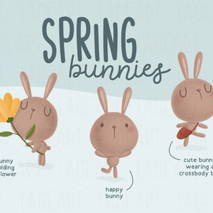 Spring Bunny Clipart Set / PNG / Cute Rabbit / Flower Illustration ...