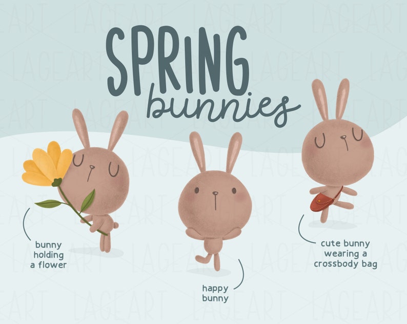Spring Bunny Clipart Set / PNG / Cute Rabbit / Flower Illustration ...