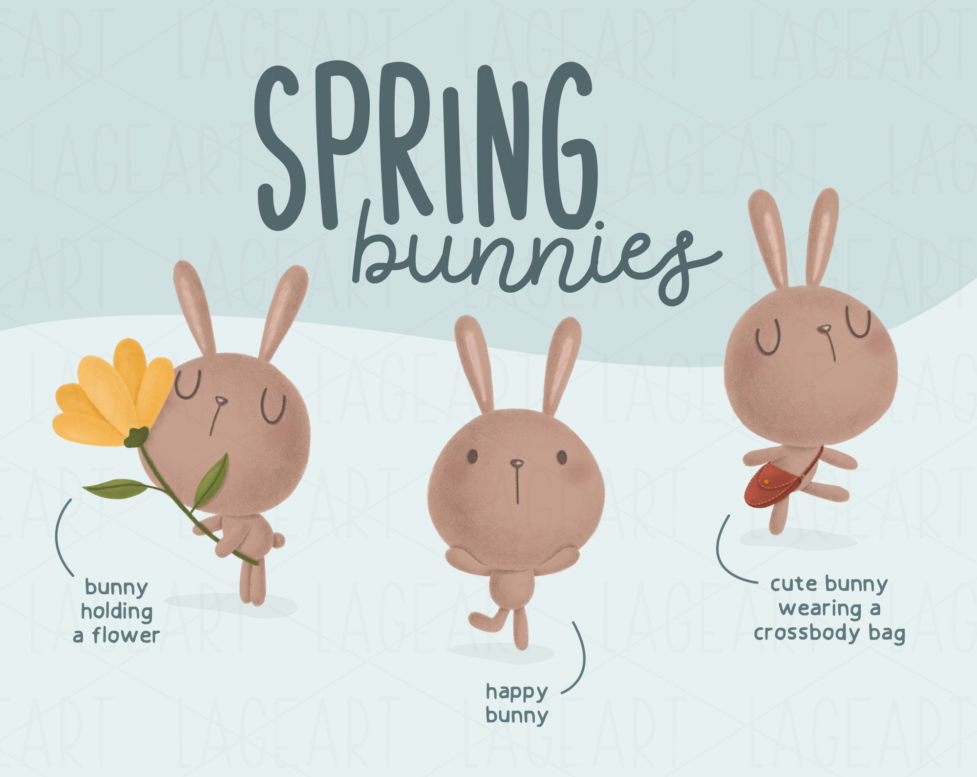 Spring Bunny Clipart Set / PNG / Cute Rabbit / Flower Illustration ...
