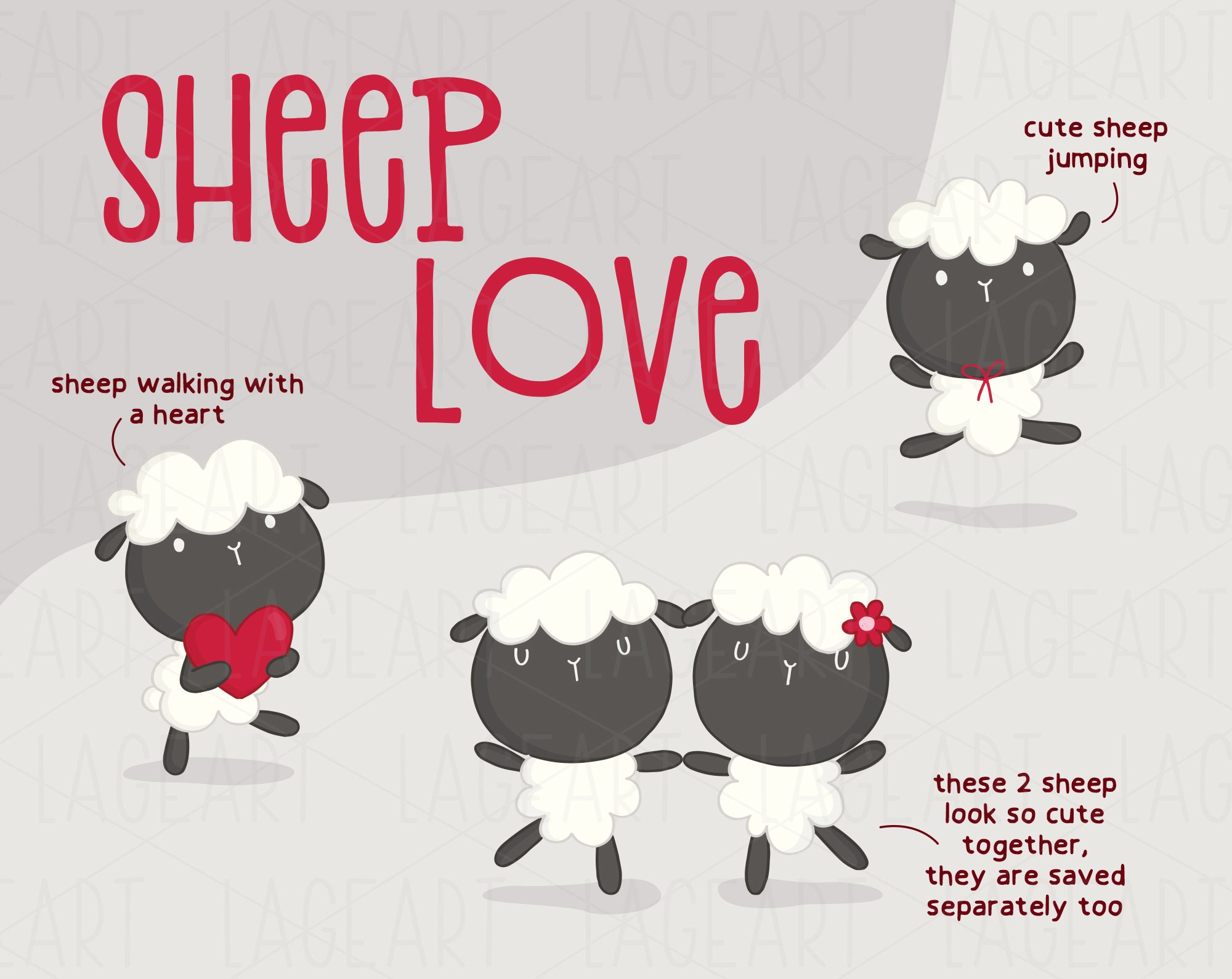 Sheep Clipart / Valentine's Day Clipart / Sheep Love / Sheep PNG / Love ...