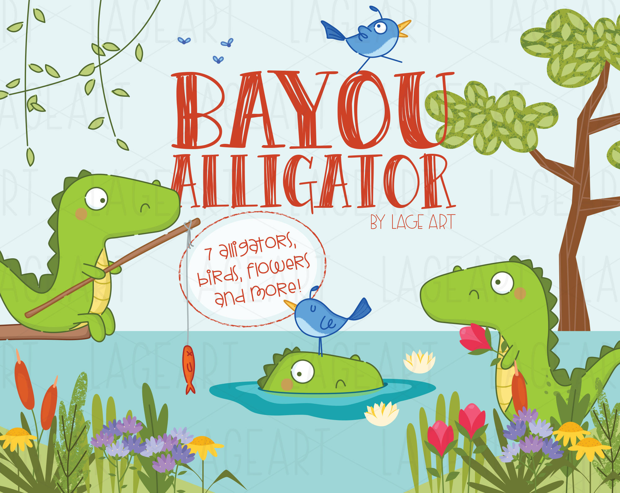 Bayou Alligator Clipart Set / Adorable Alligators and Birds / - Etsy España