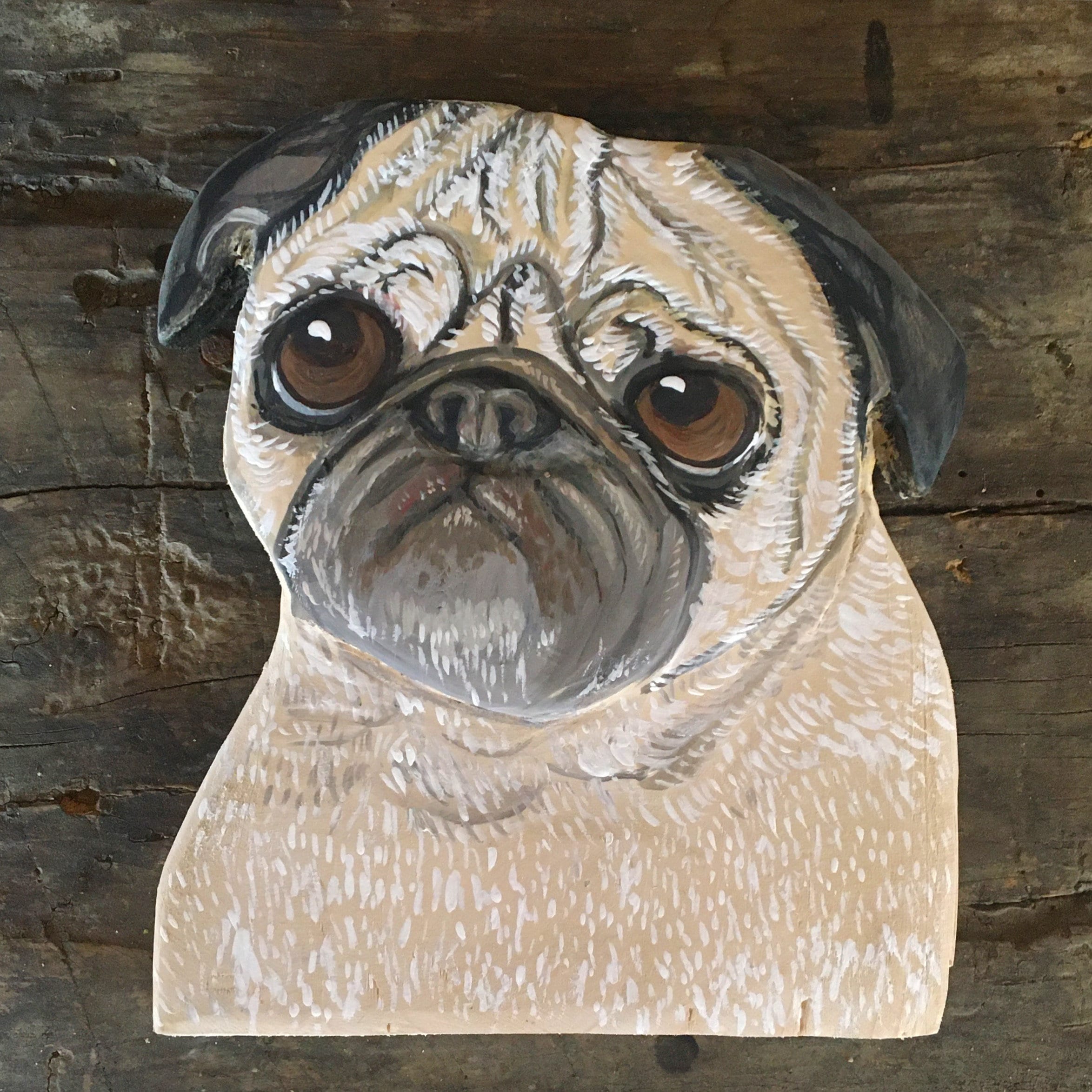 Pug painted on wood | Etsy