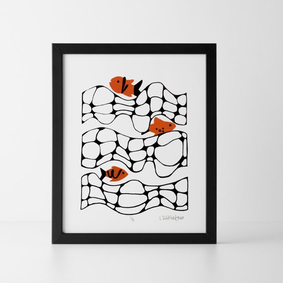 Fish Screen Print Art Original Hand Pulled Fish Art Print | Etsy