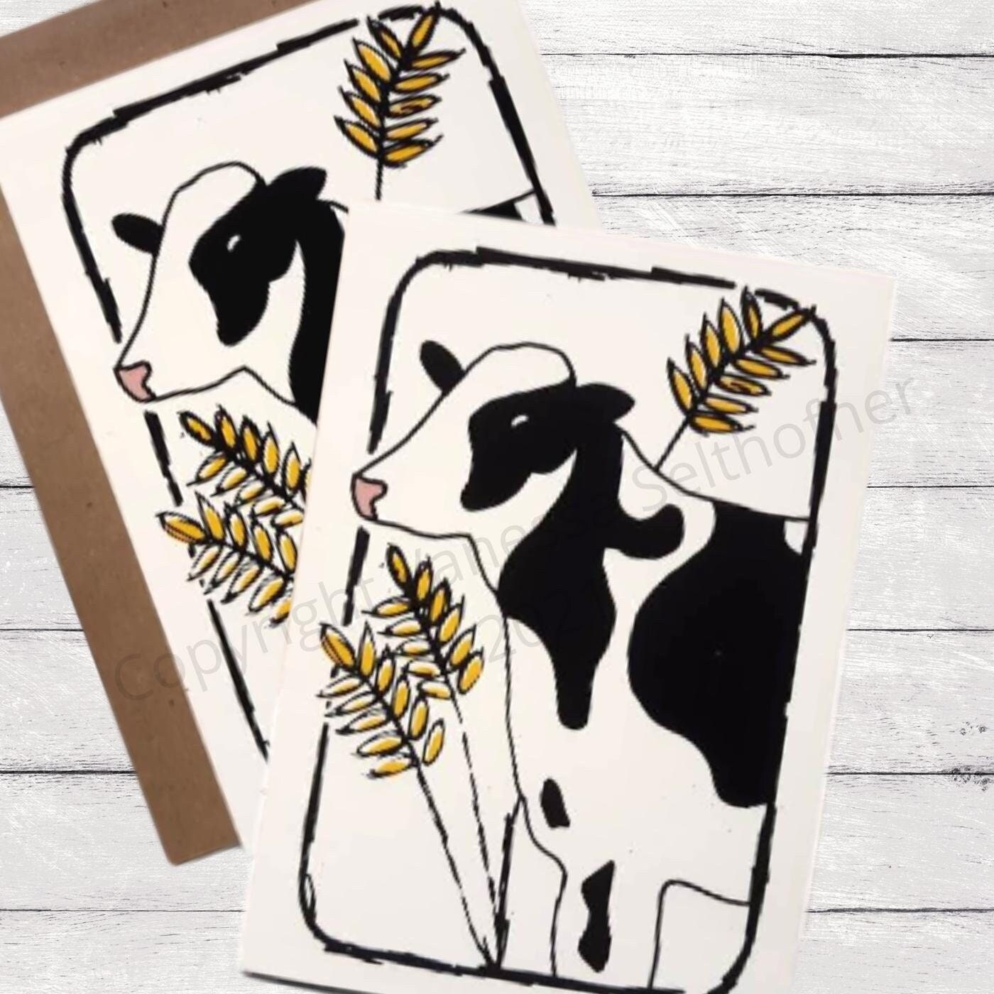 BOXED SET OF 8 Cow Cards Hand Screen Printed Farm Card - Etsy