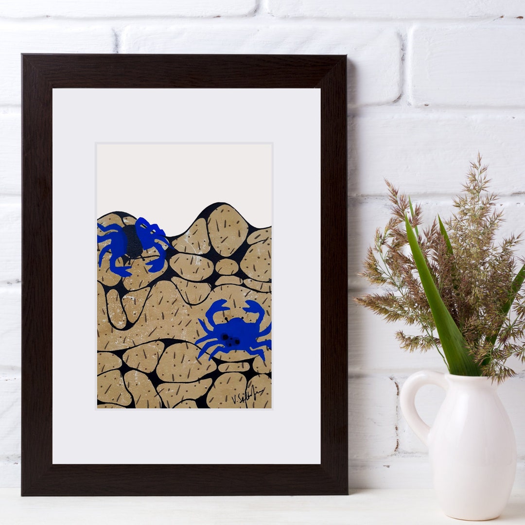 Crab Screen Print beach Screen Print Crab Art Beach Art - Etsy