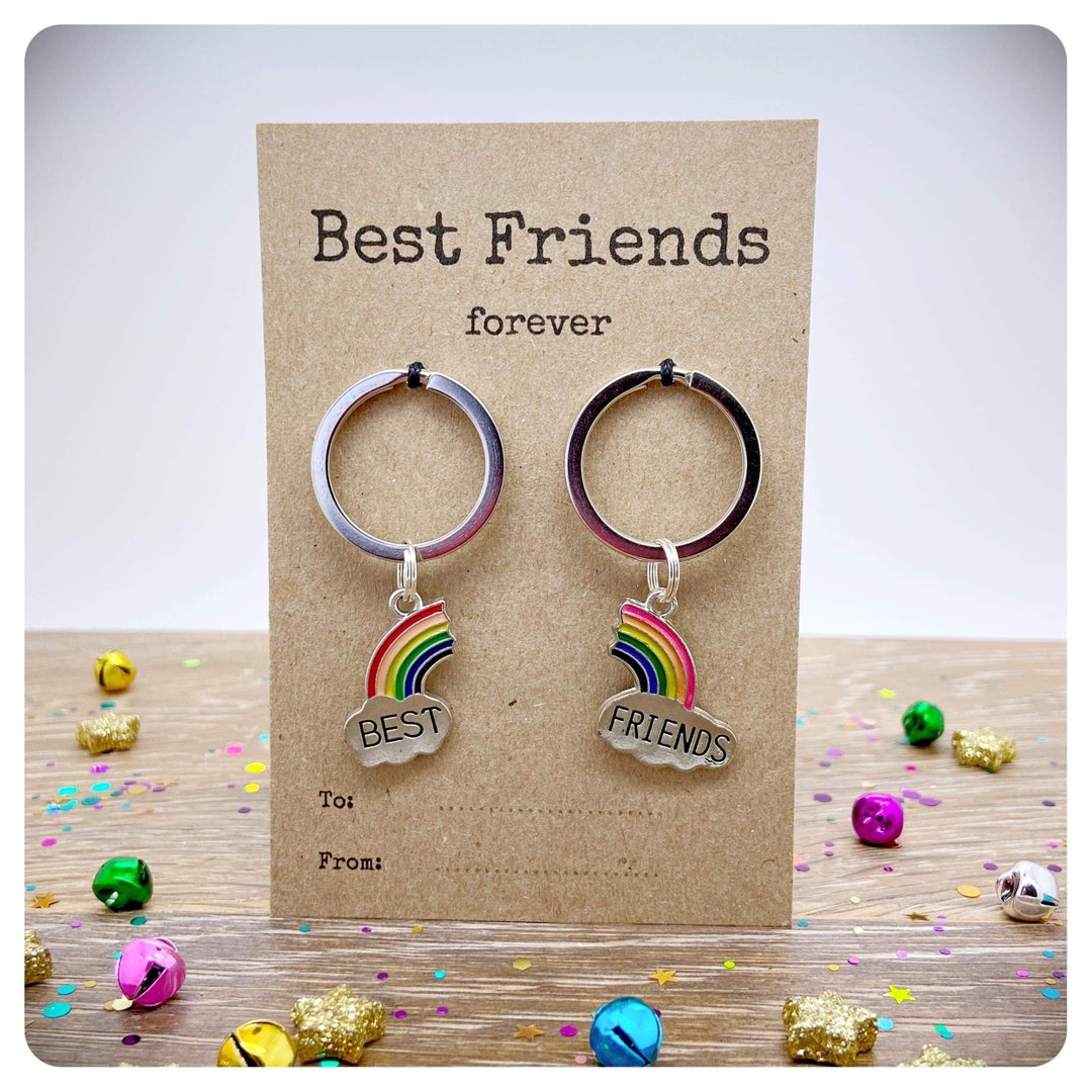 Best Friends Forever Double Keychain, One for You One for Me Rainbow ...
