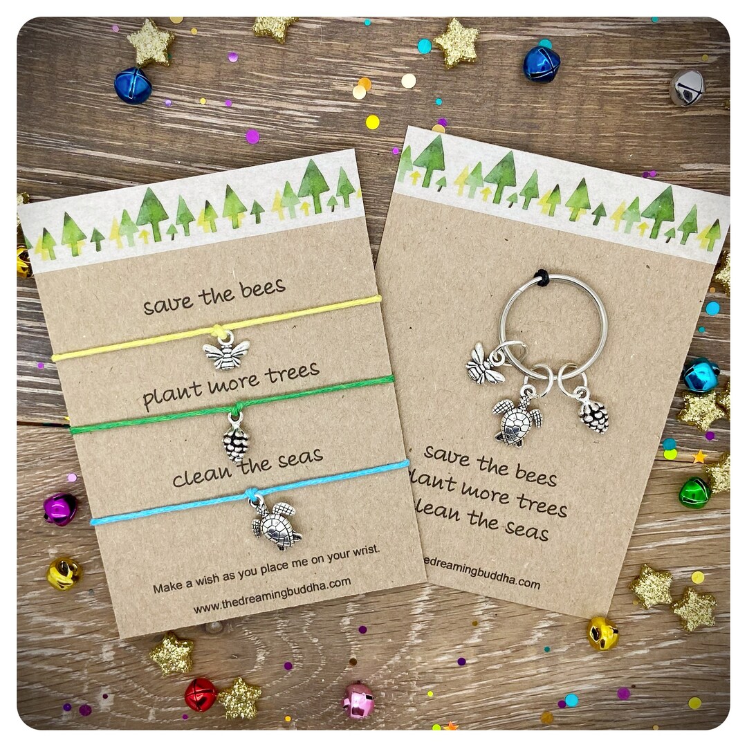 Vegan Eco Save the Planet Gift Set, Save the Bees Bracelet Keyring ...
