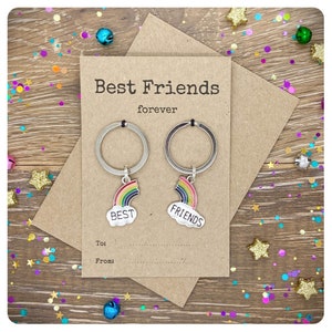 Best Friends Forever Double Keychain, One for You One for Me Rainbow ...