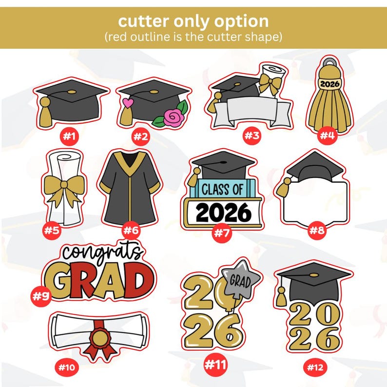 2026 Graduation Cookie Stamps and Cutters, Class of 2026 Shapes ...