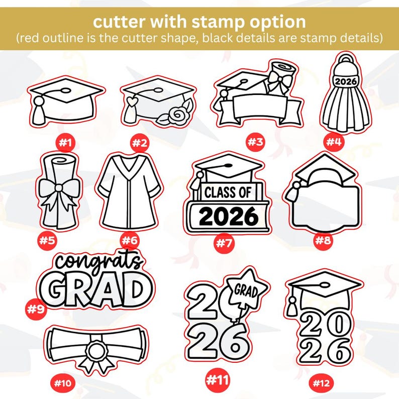 2026 Graduation Cookie Stamps and Cutters, Class of 2026 Shapes ...
