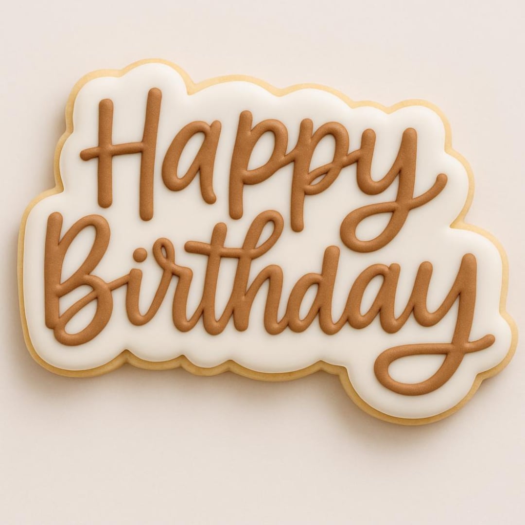 Happy Birthday Cookie Cutter Outline | Script Text Cutter With Stamp ...