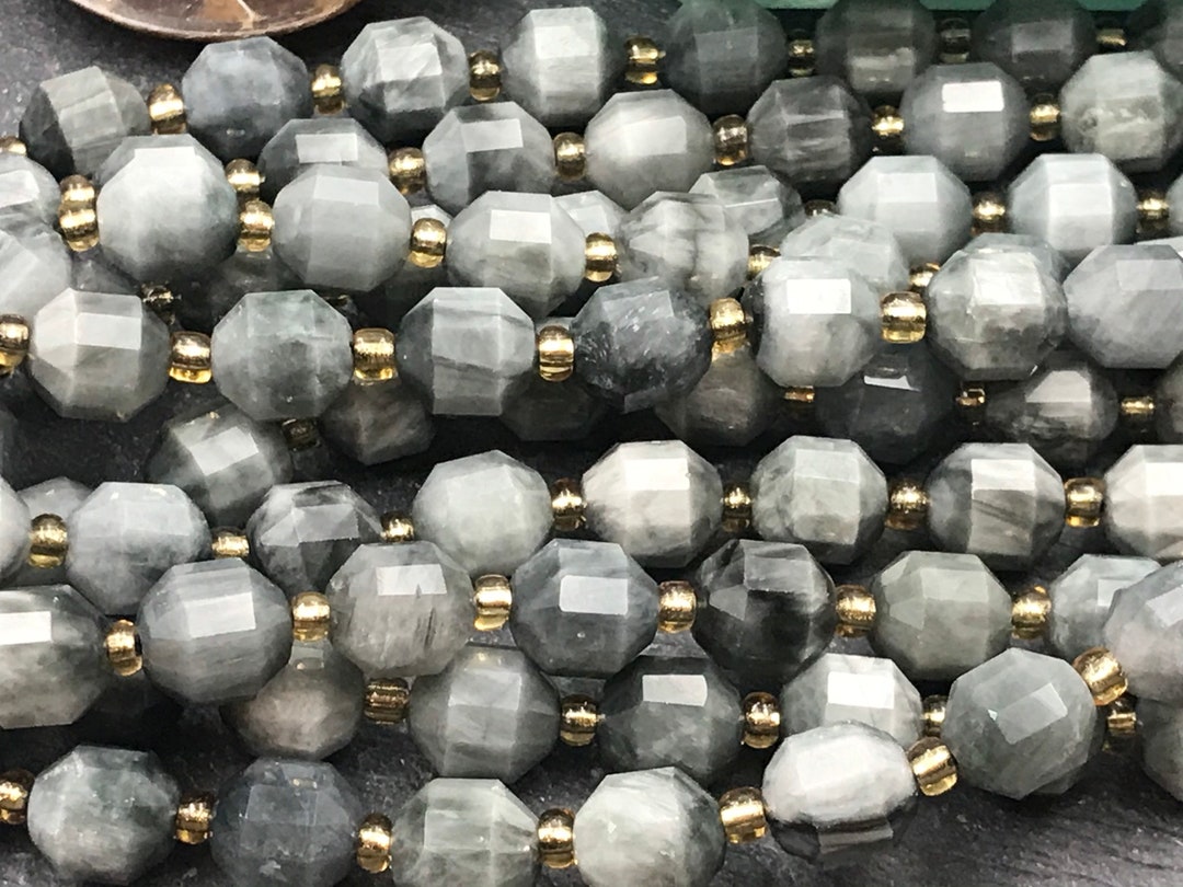 8mm Hawk's Eye Prism Beads, 8mm X 7.5mm, Faceted, Prism, Tube, 8mm ...