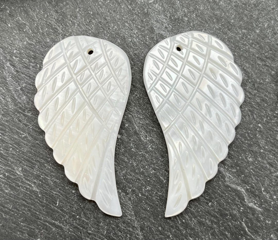 Pair of Shell Wing Bead, 40mm, White Wing, White Shell, Natural, Wing ...