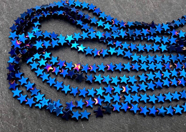 Dark Blue Electroplated Hematite Star Beads 6mm Full or Half | Etsy