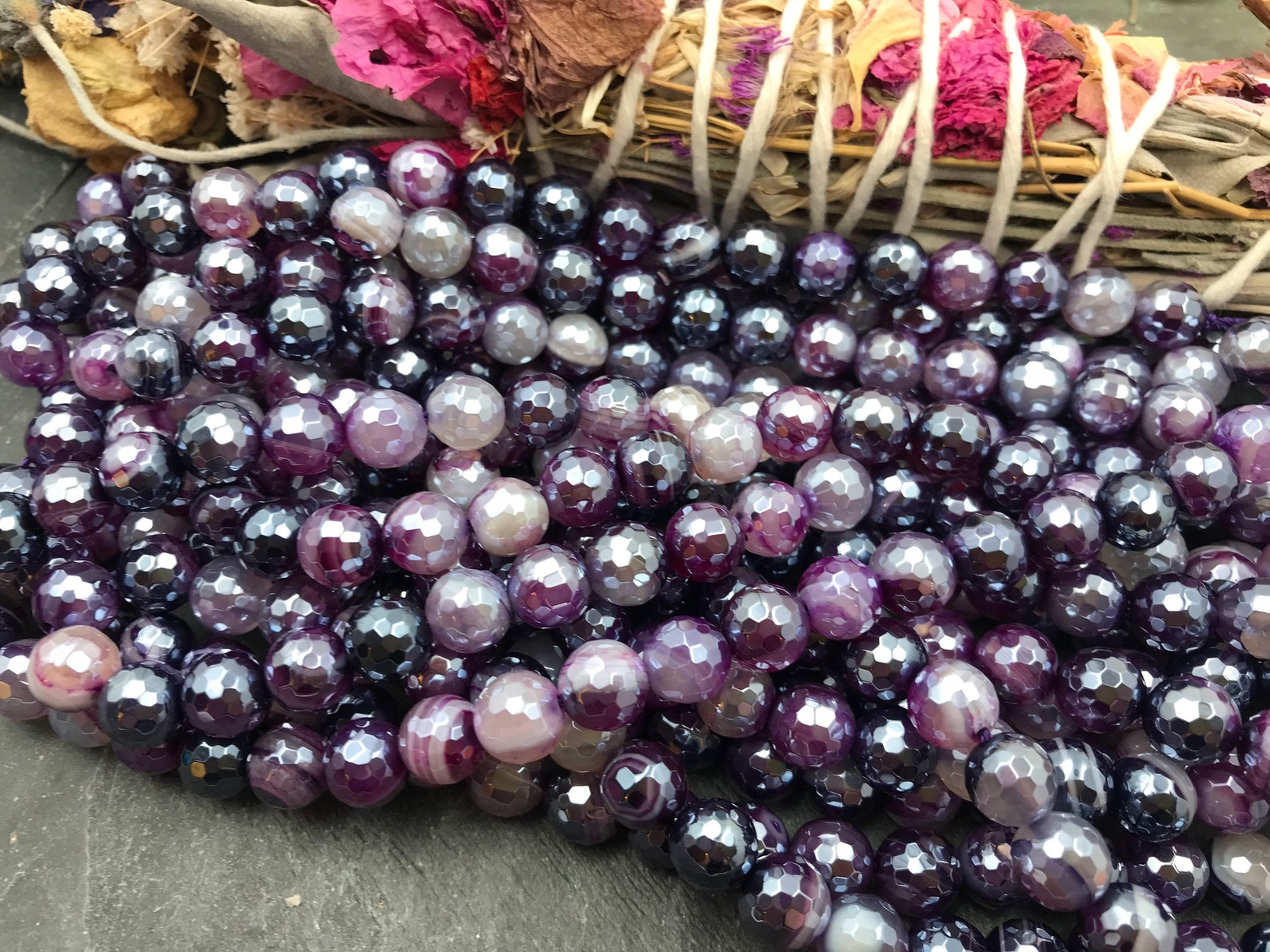 8mm Mystic Purple Agate Faceted Round Aura Agate Purple | Etsy