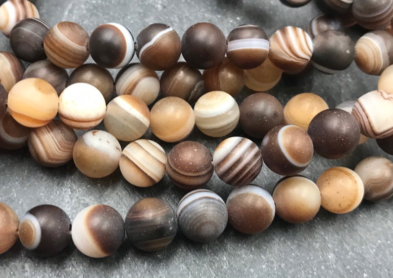 Frosted Coffee Brown Banded Agate Beads 8mm Full or Half | Etsy
