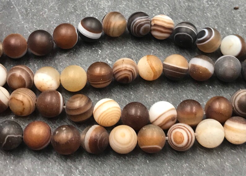 Frosted Coffee Brown Banded Agate Beads 8mm Full or Half | Etsy