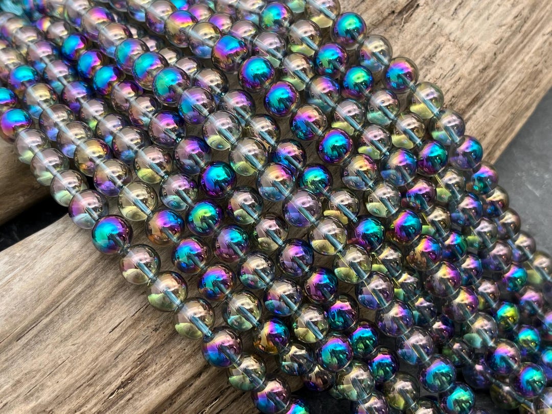 8mm Mystic Rainbow Blue Quartz Beads, Full or Half Strand, Round ...