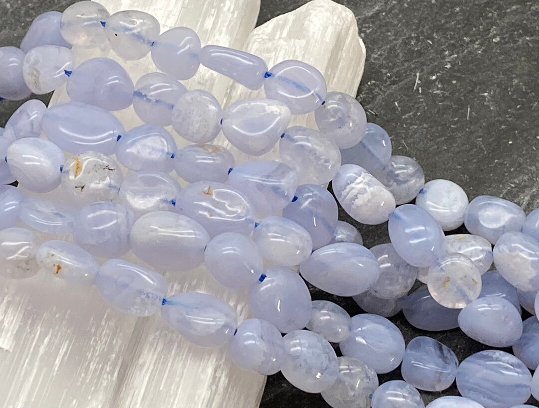 Natural Blue Lace Agate Nugget Beads, Half or Full Strand, Pale Blue ...
