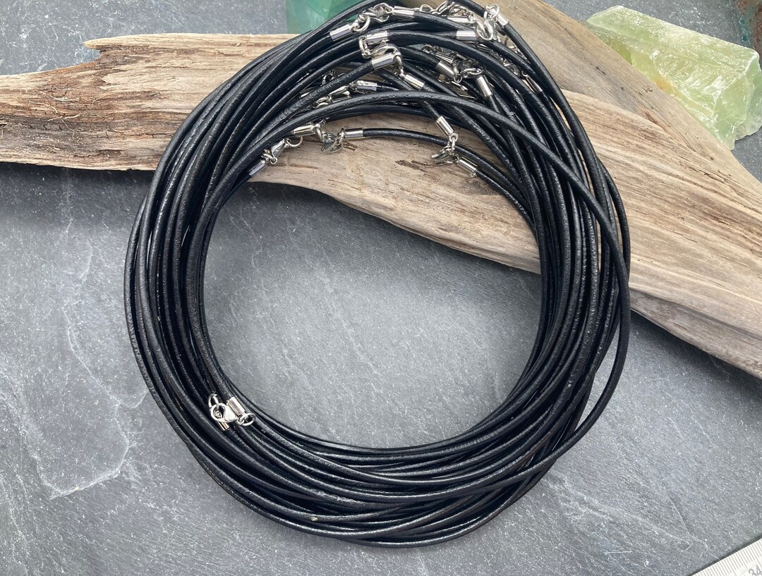 18 Inch Black Leather Cord, 18", Silver Toned Clasp, Lobster Clasp ...