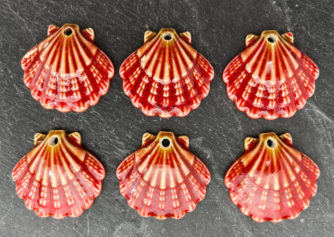 One Antique Red Porcelain Scallop Shell Bead: 29mm Pendant - Etsy