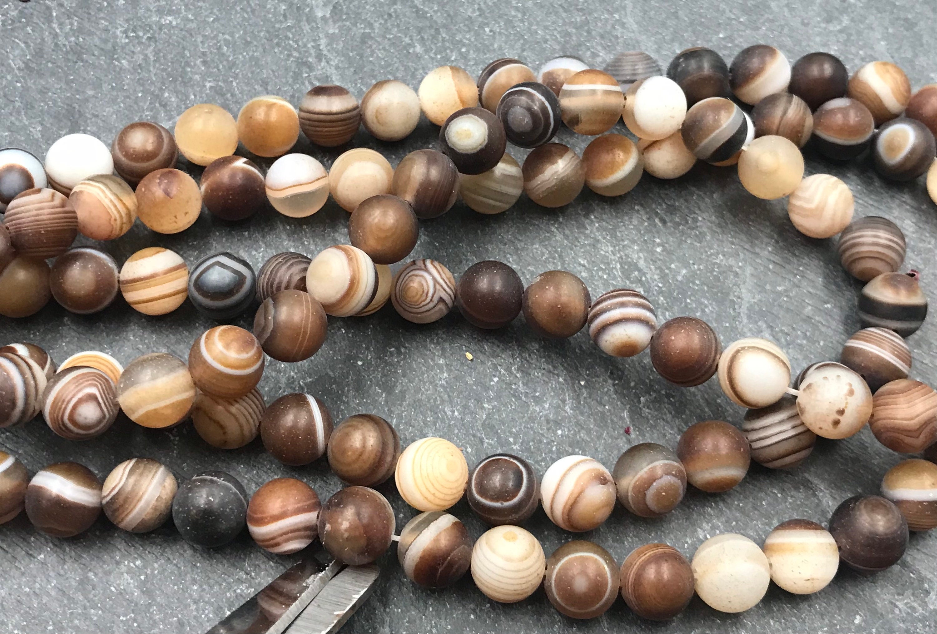 Frosted Coffee Brown Banded Agate Beads 8mm Full or Half - Etsy