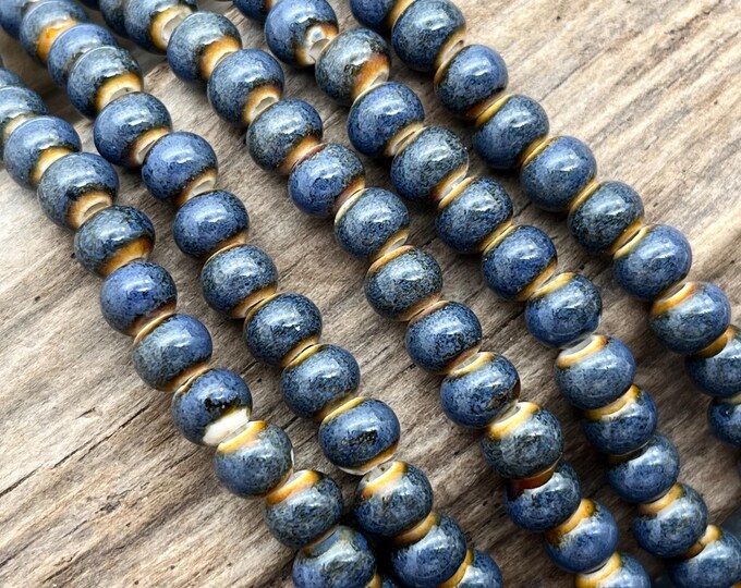 Blue Gray Porcelain Beads, 7mm, Full or Half Strand, Antique Glazed ...